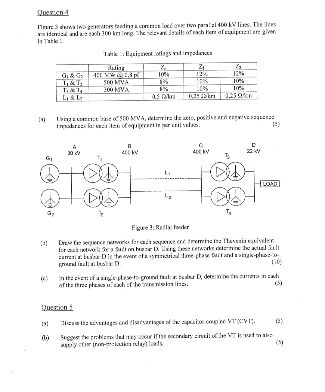 Solved Question 4Figure 3 ﻿shows two generators feeding a | Chegg.com