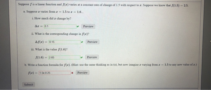 Solved Suppose is a linear function and f(x) varies at a | Chegg.com
