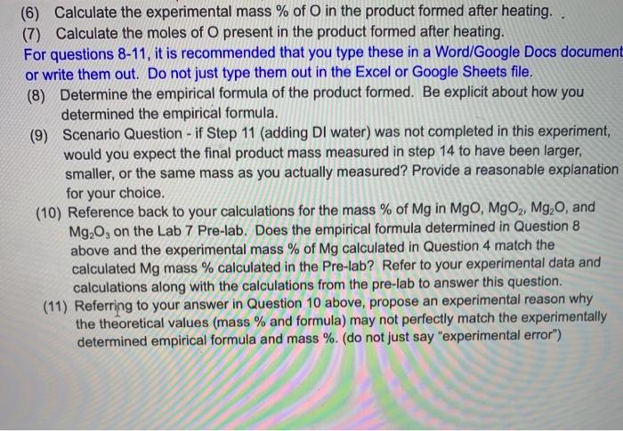 10) Reference back to your calculations for the mass | Chegg.com