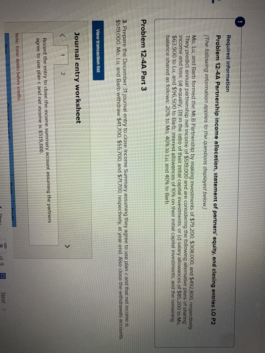 Solved Exercise 12-7 Journalizing partnership transactions | Chegg.com
