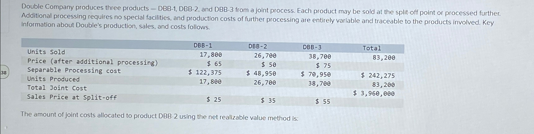 Solved Double Company produces three products - ﻿DBB-1, | Chegg.com