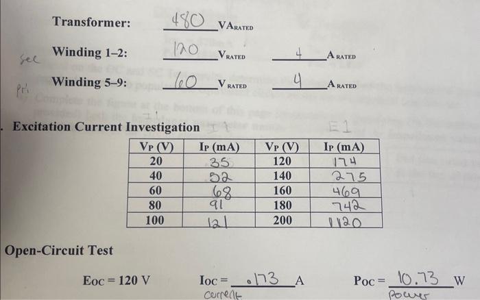 Solved Use the results from the Open-Circuit Test to | Chegg.com