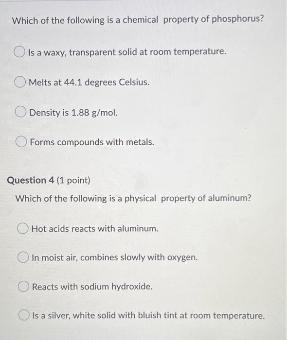 Solved Which of the following is a chemical property of | Chegg.com