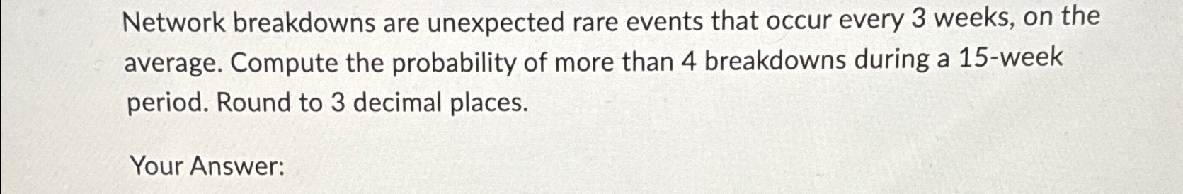 Solved Network breakdowns are unexpected rare events that | Chegg.com