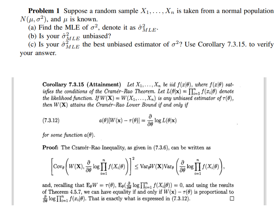 Solved Problem 1 ﻿Suppose a random sample x1,dots,xn ﻿is | Chegg.com
