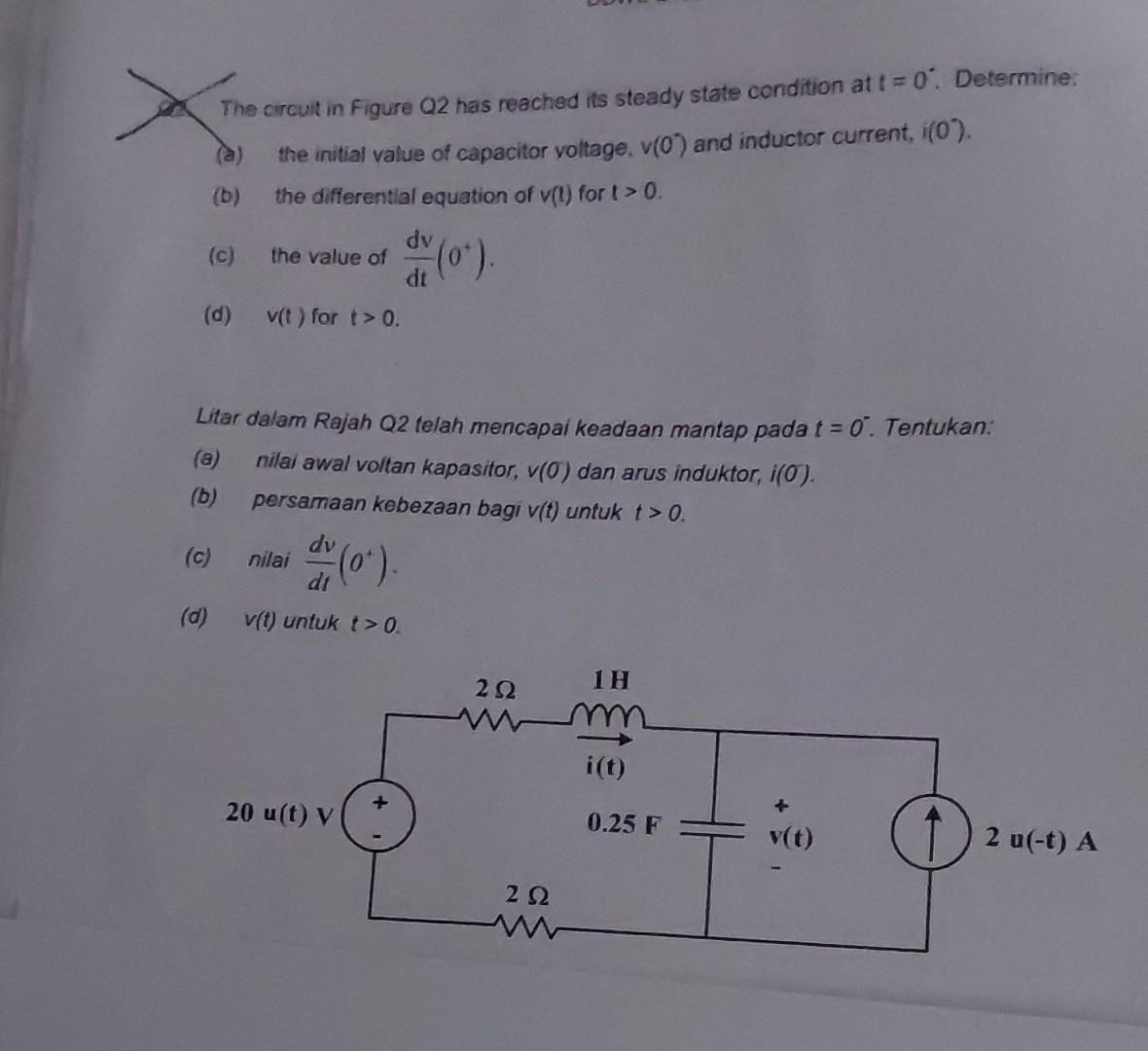 Solved The circuit in Figure Q2 has reached its steady state | Chegg.com