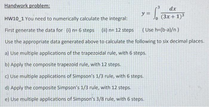 Solved y=6 = Handwork problem: dx = HW10_1 You need to | Chegg.com