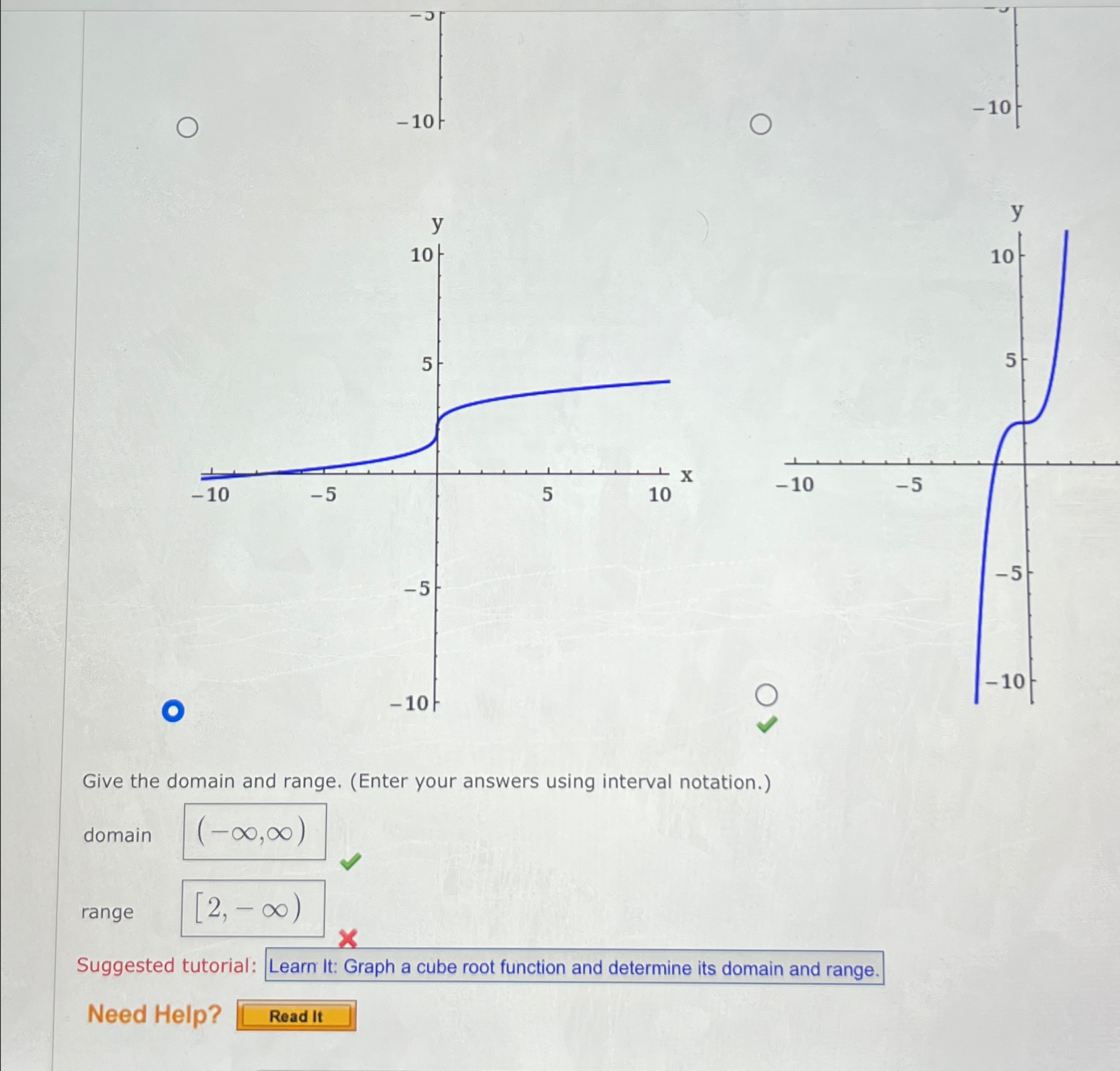Solved Give the domain and range. (Enter your answers using | Chegg.com