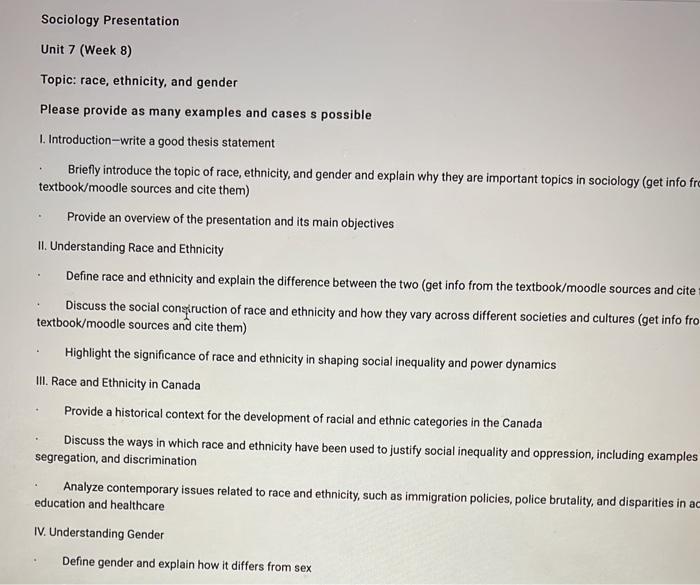 Unit 7 (Week 8) Topic: race, ethnicity, and gender | Chegg.com