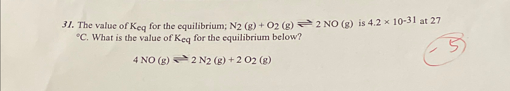 Solved The value of Keq ﻿for the equilibrium; | Chegg.com