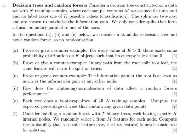 3. Decision trees and random forests Consider a | Chegg.com
