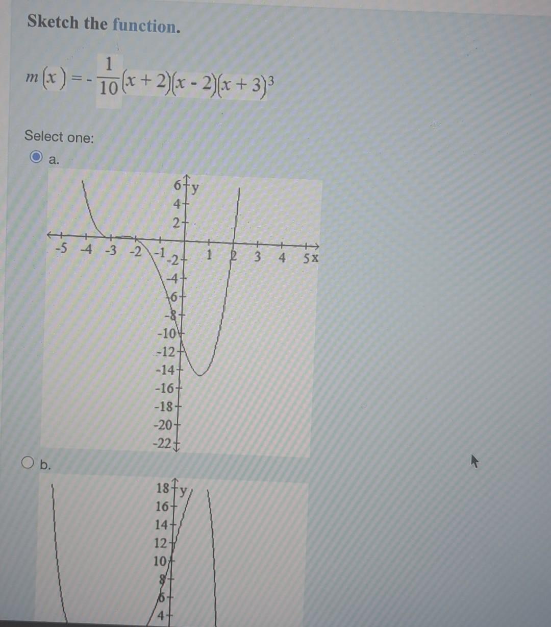 Solved Sketch the function. m(x)=−101(x+2)(x−2)(x+3)3 Select | Chegg.com