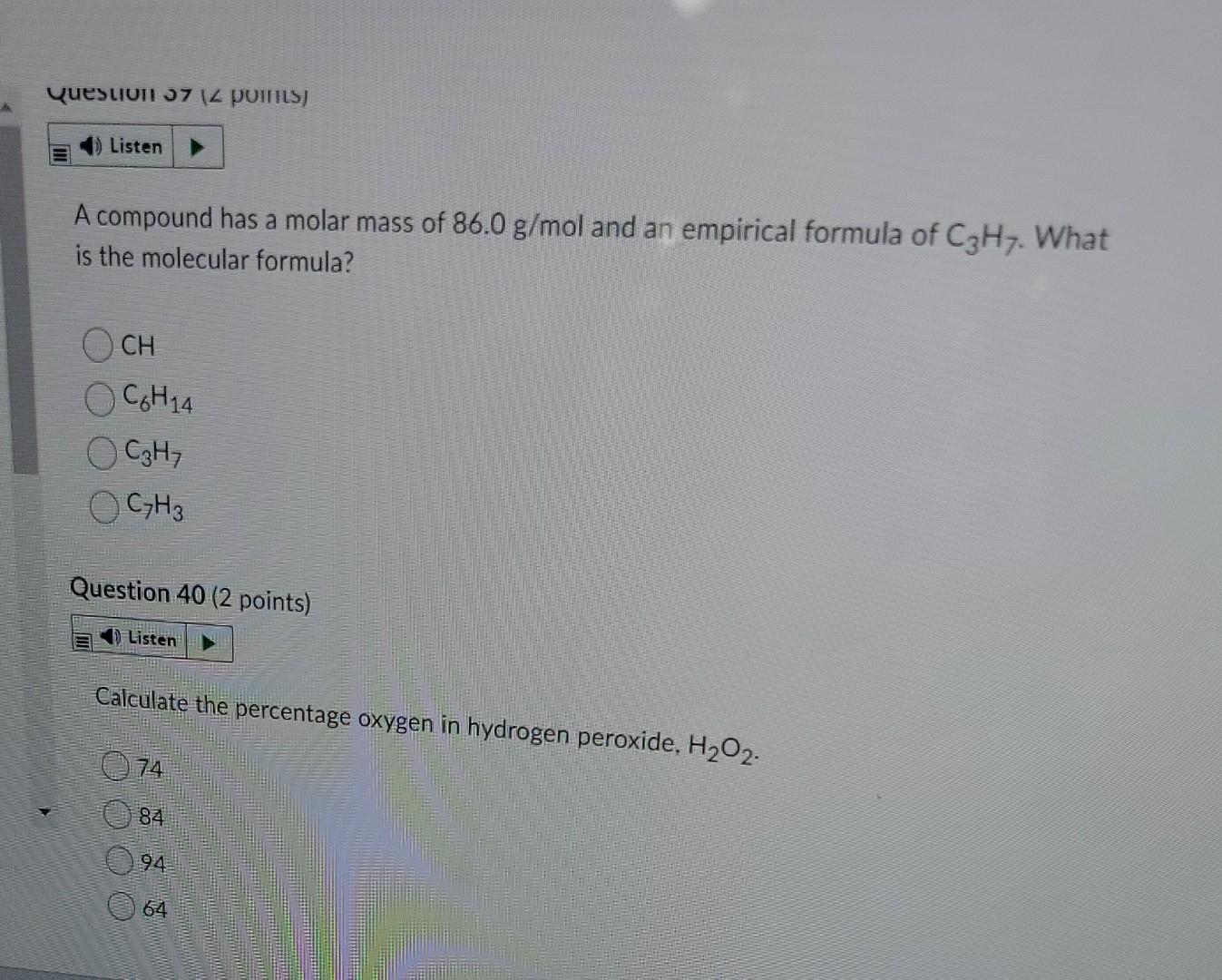 Solved Question 37 12 points) Listen A compound has a molar | Chegg.com