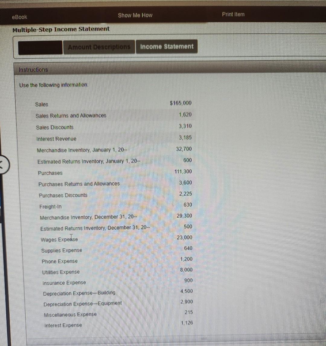 Solved Prepare a multiple-step income statement, including | Chegg.com