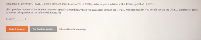 Solved What mass of glycerin (C.H.Os), a nonelectrolyte, | Chegg.com