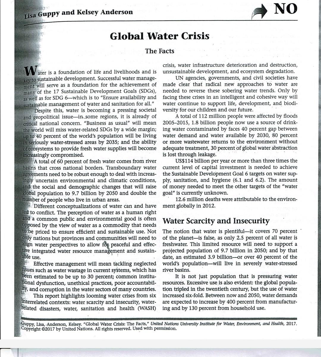 - Write an Article Analysis of the Global Water | Chegg.com