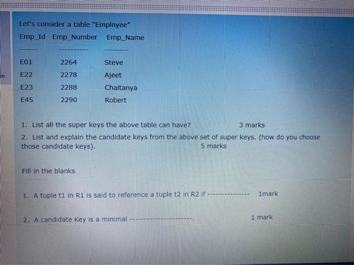 Solved Let's consider a table "Employee" Emp_id Emp_Number | Chegg.com