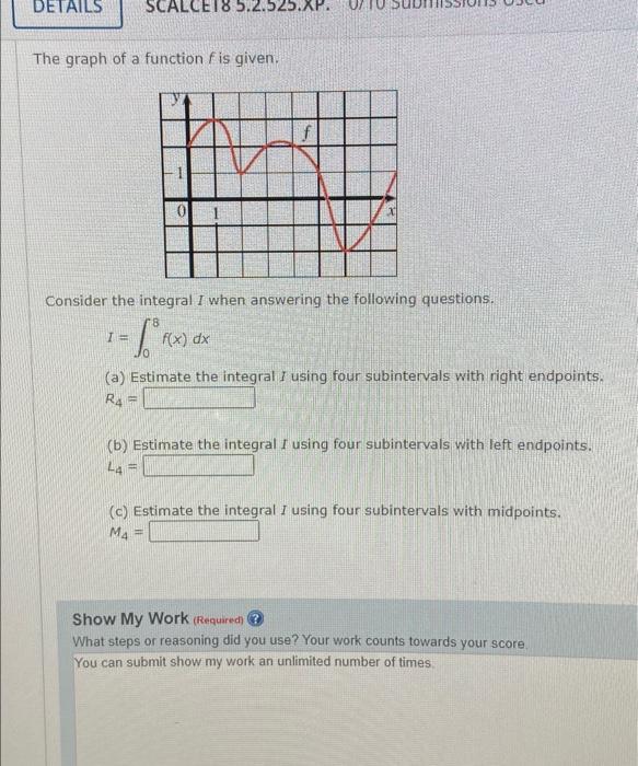 Solved DETAILS SCALCET8 5.2.525.X The graph of a function | Chegg.com