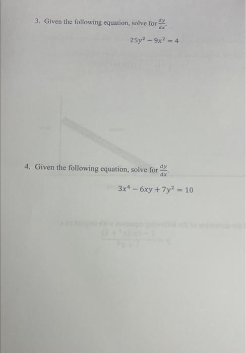 Solved 3. Given the following equation, solve for dxdy. | Chegg.com
