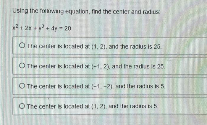 Solved Using the following equation, find the center and | Chegg.com