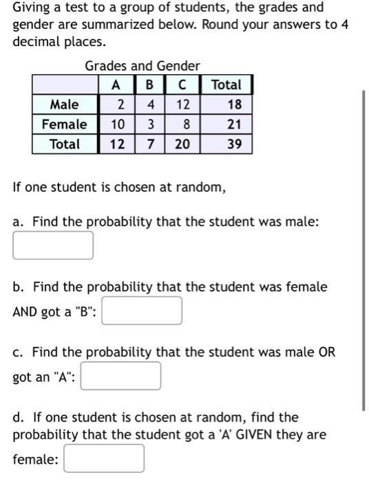 Solved Giving a test to a group of students, the grades and | Chegg.com