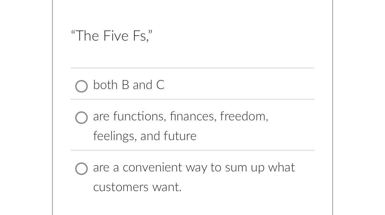 Solved "The Five Fs,"both B and Care functions, finances, | Chegg.com