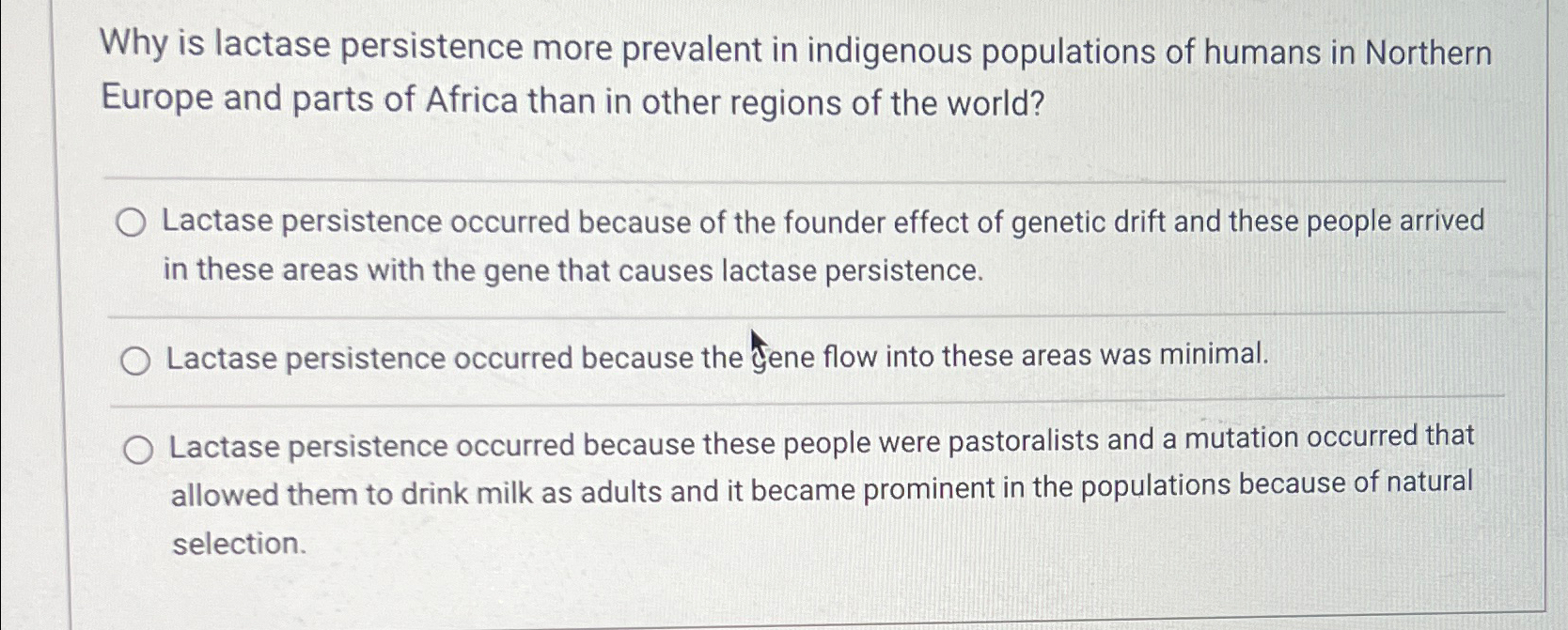 Solved Why is lactase persistence more prevalent in | Chegg.com
