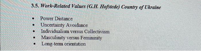 Solved 3.5. Work-Related Values (G.H. Hofstede) Country of | Chegg.com
