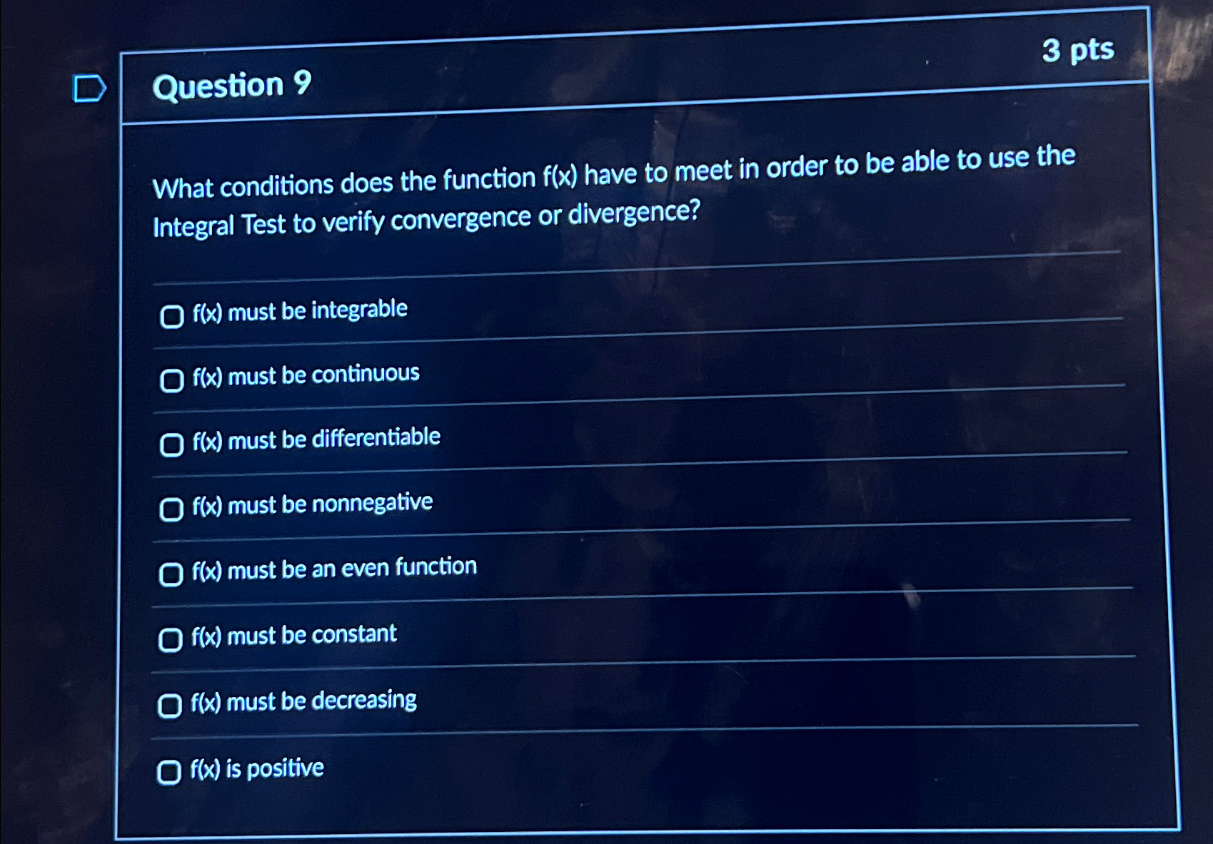 Solved Question 93 ﻿ptsWhat conditions does the function | Chegg.com