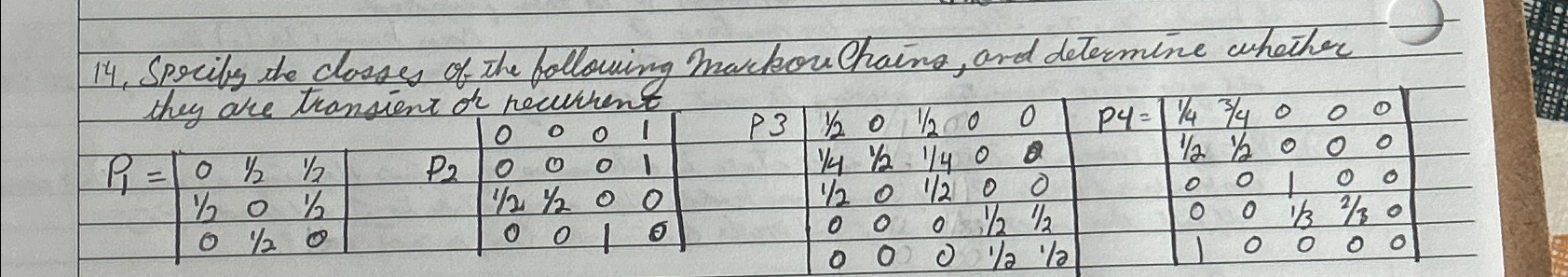 Solved 14, ﻿Specify the classes of the following Markov | Chegg.com