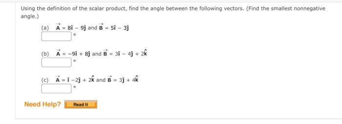 Solved Using the definition of the scalar product, find the | Chegg.com