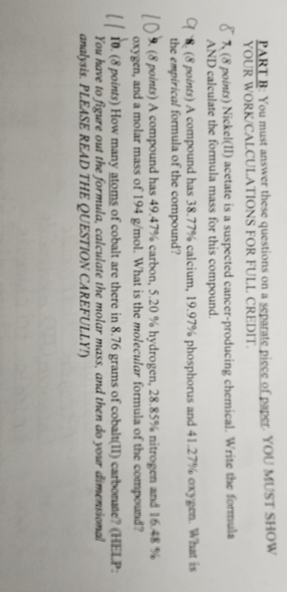 Solved PART B: You must answer these questions on a separate | Chegg.com