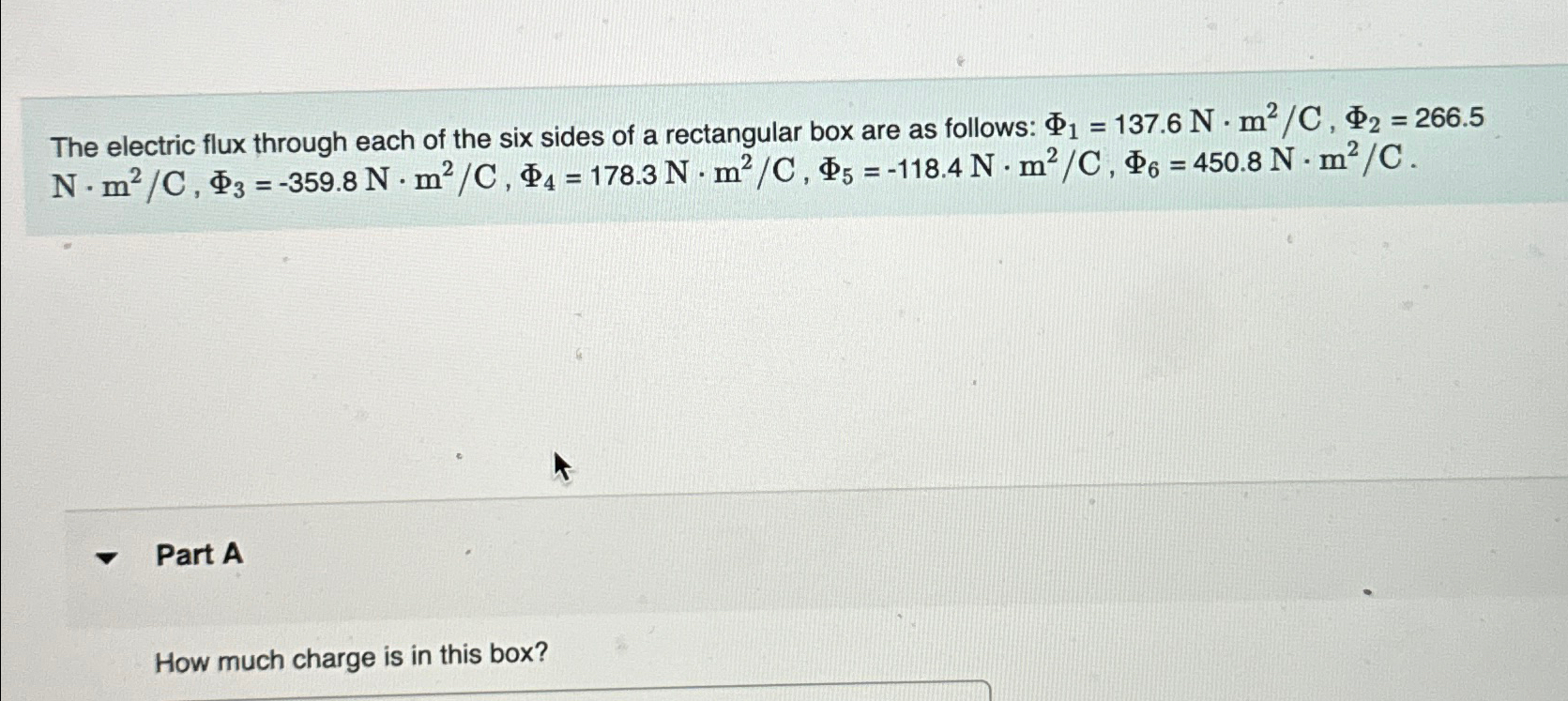 Solved The electric flux through each of the six sides of a | Chegg.com