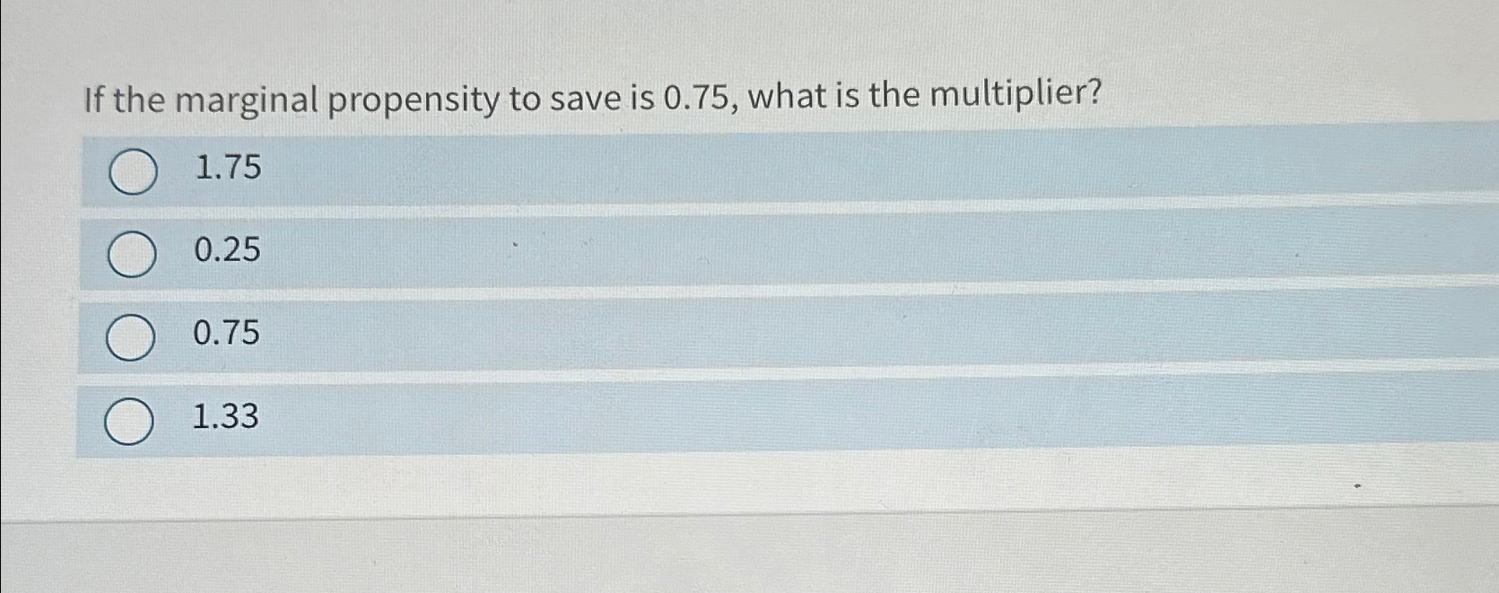 Solved If the marginal propensity to save is 0.75 , ﻿what is | Chegg.com