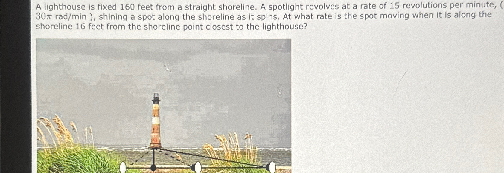 A lighthouse is fixed 160 ﻿feet from a straight | Chegg.com