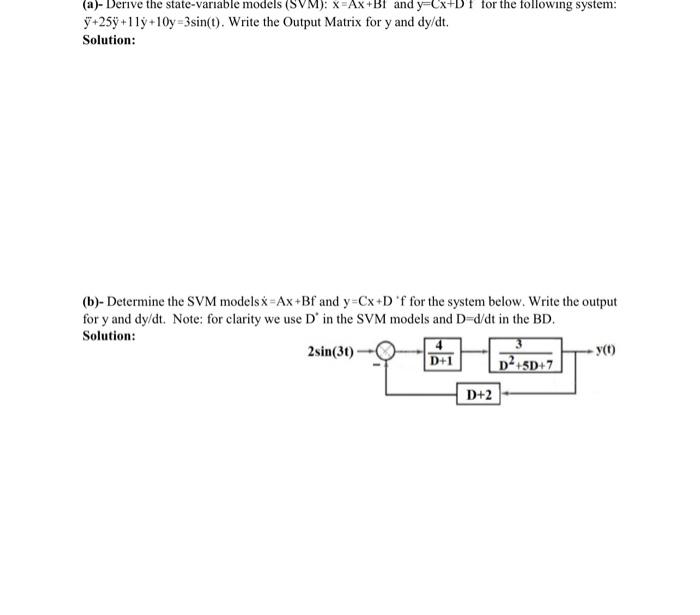 (a)-Derive the state-variable models (SVM): X-Ax+B1 | Chegg.com
