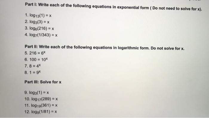 Solved Part I: Write each of the following equations in | Chegg.com
