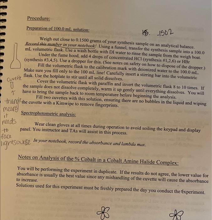 Solved Project Experiment 4 : Analysis of the % Cobalt in a | Chegg.com