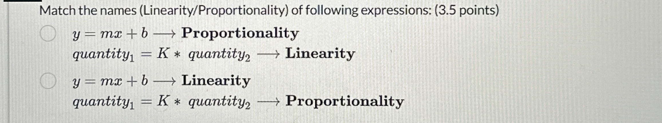 Solved Match the names (Linearity/Proportionality) ﻿of | Chegg.com