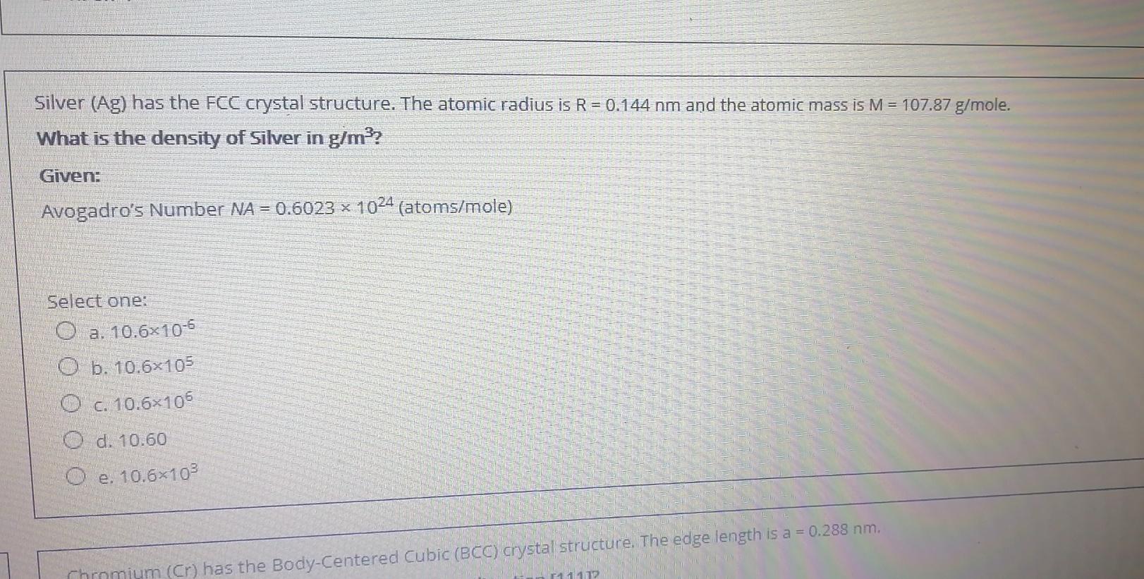 Solved Silver (Ag) has the FCC crystal structure. The atomic | Chegg.com