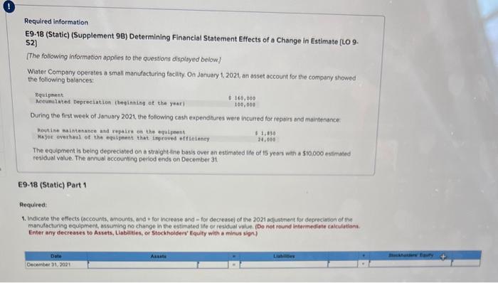 Solved Required information E9.18 (Static) (Supplement 98) | Chegg.com