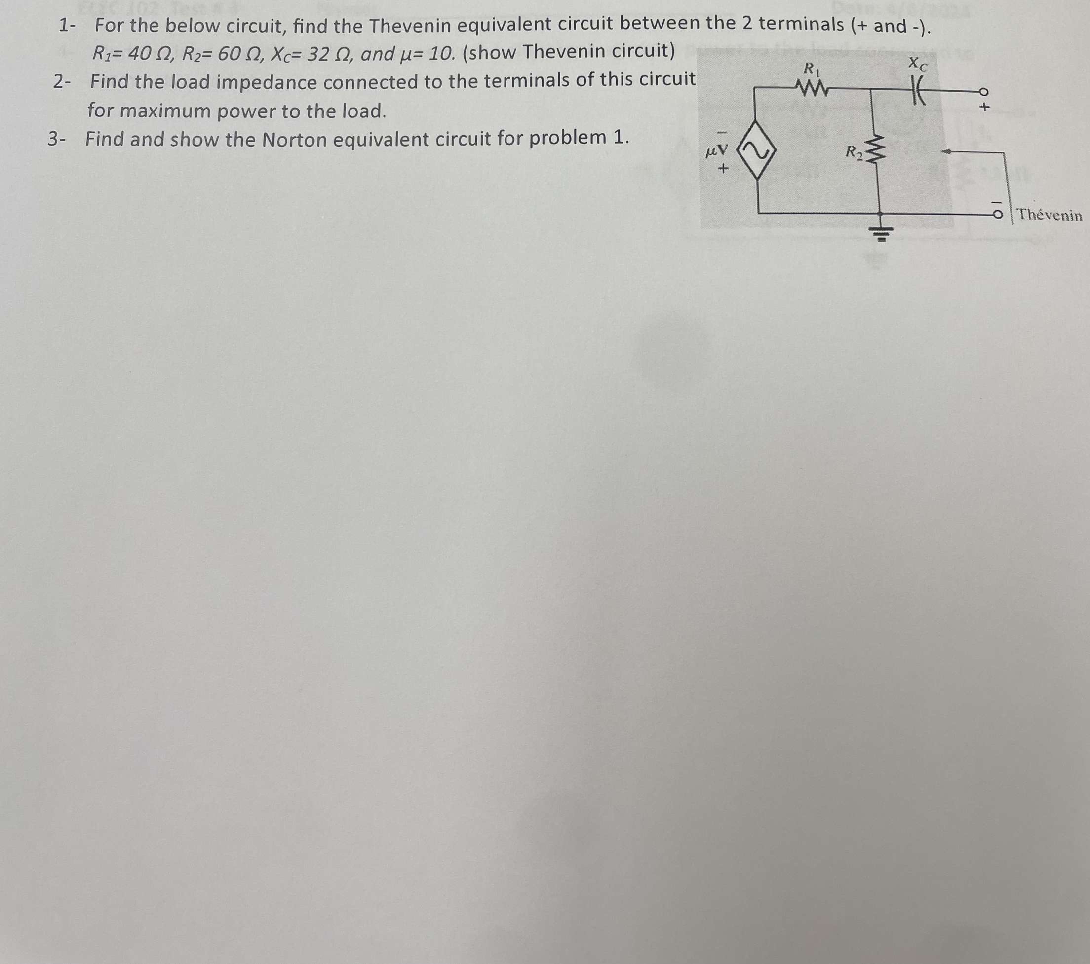 Solved 1- ﻿For the below circuit, find the Thevenin | Chegg.com