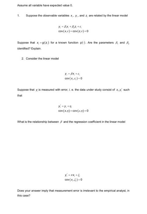 1. Suppose the observable variables xi,yi, and z, are | Chegg.com