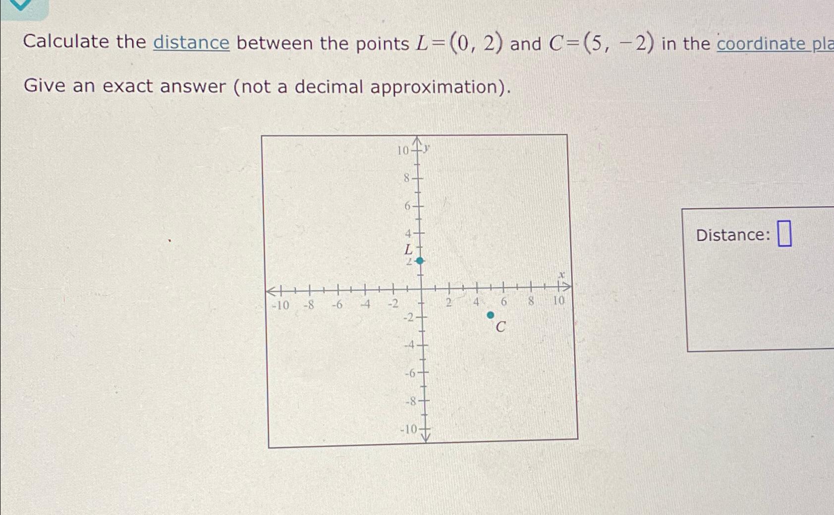 Solved Calculate the distance between the points L=(0,2) | Chegg.com
