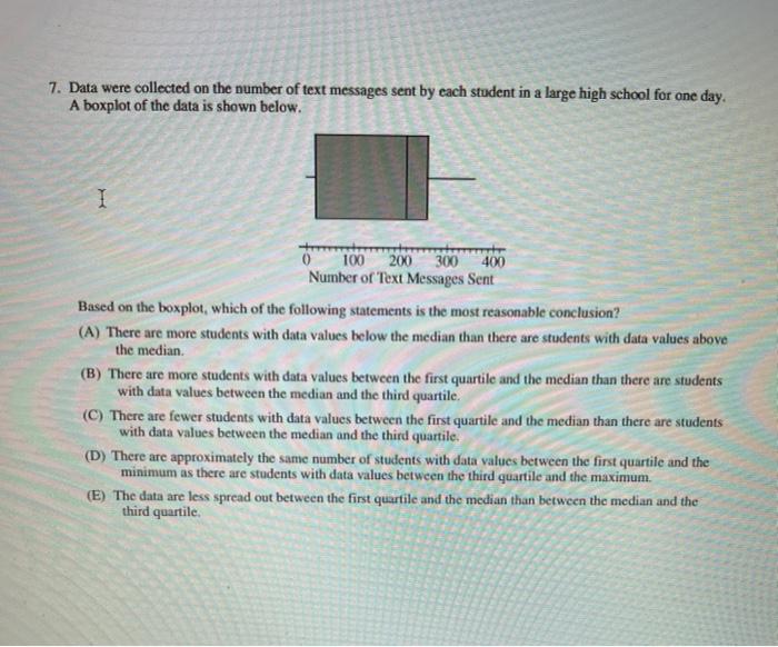 Solved 7. Data were collected on the number of text messages | Chegg.com