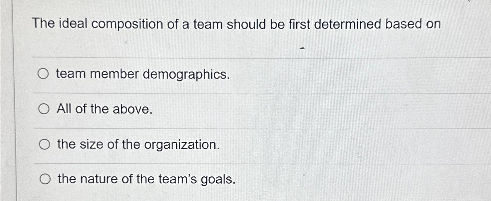 Solved The ideal composition of a team should be first | Chegg.com
