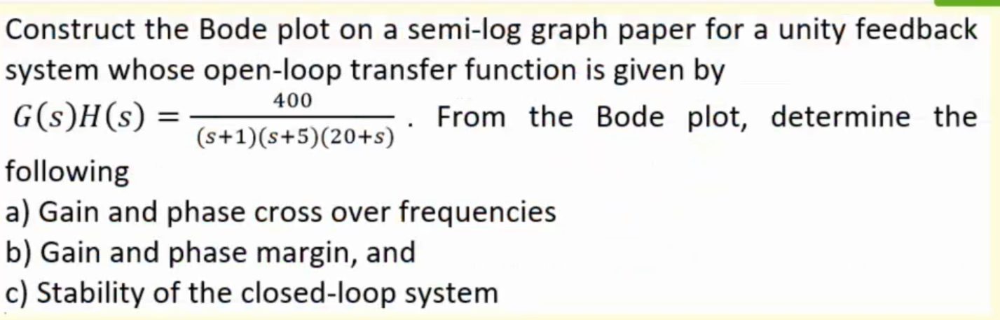 Solved Construct the Bode plot on a semi-log graph paper for | Chegg.com