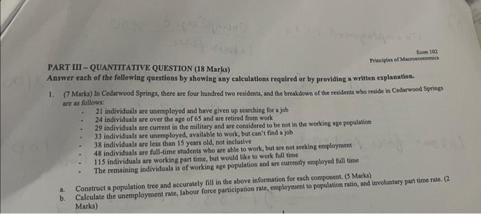 Solved PART III - QUANTITATIVE QUESTION (I8 Marks) | Chegg.com