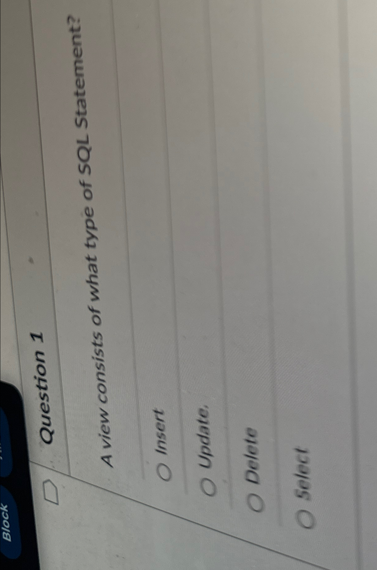 Solved Question 1A view consists of what type of SQL | Chegg.com