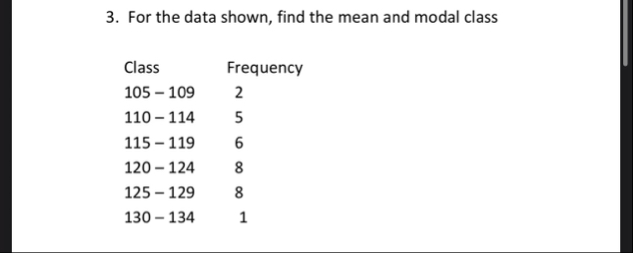 Solved For the data shown, find the mean and modal | Chegg.com